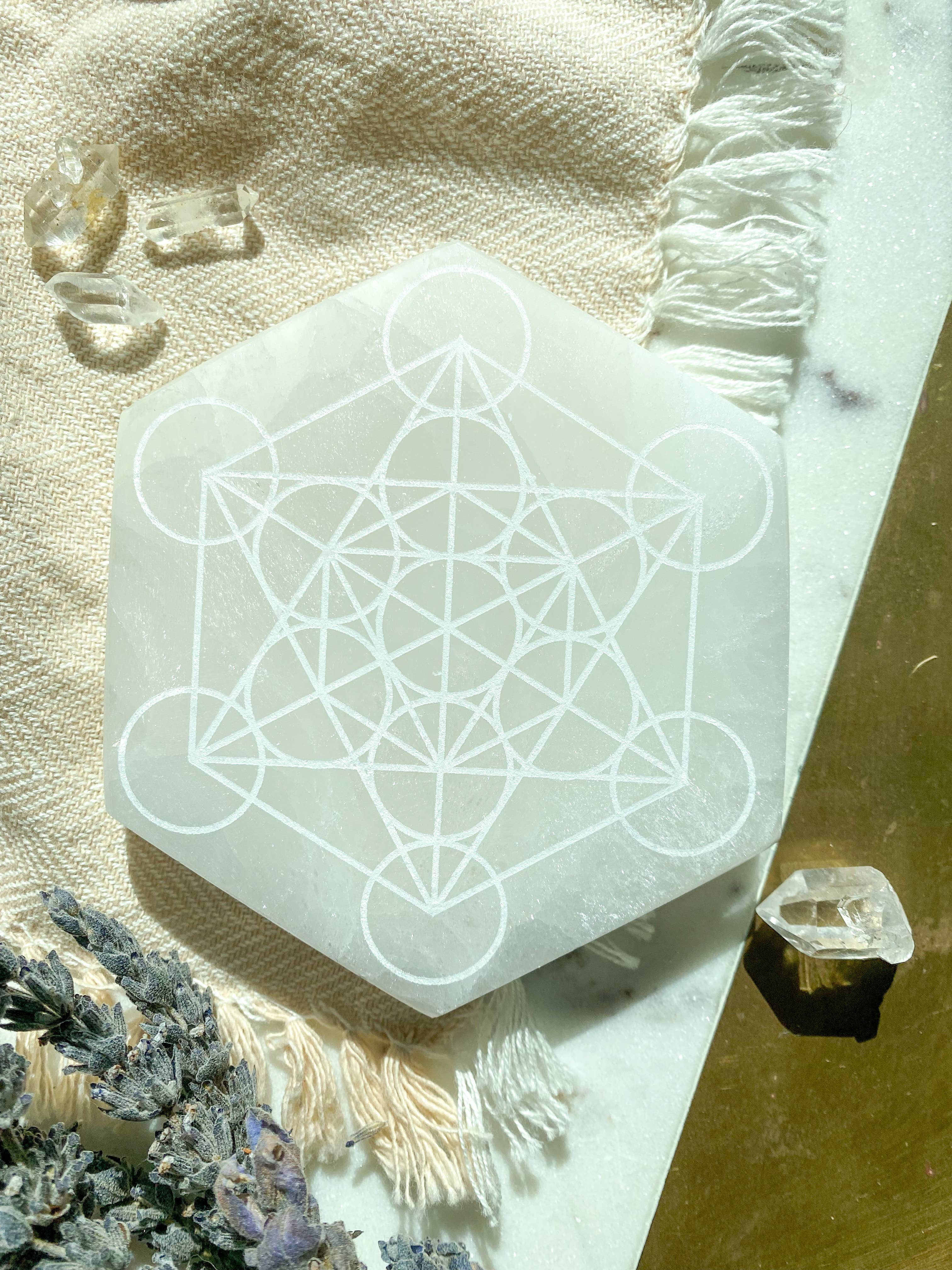 "Metatron's Cube" Selenite Hexagon Crystal Charging Plate – The Cosmic ...