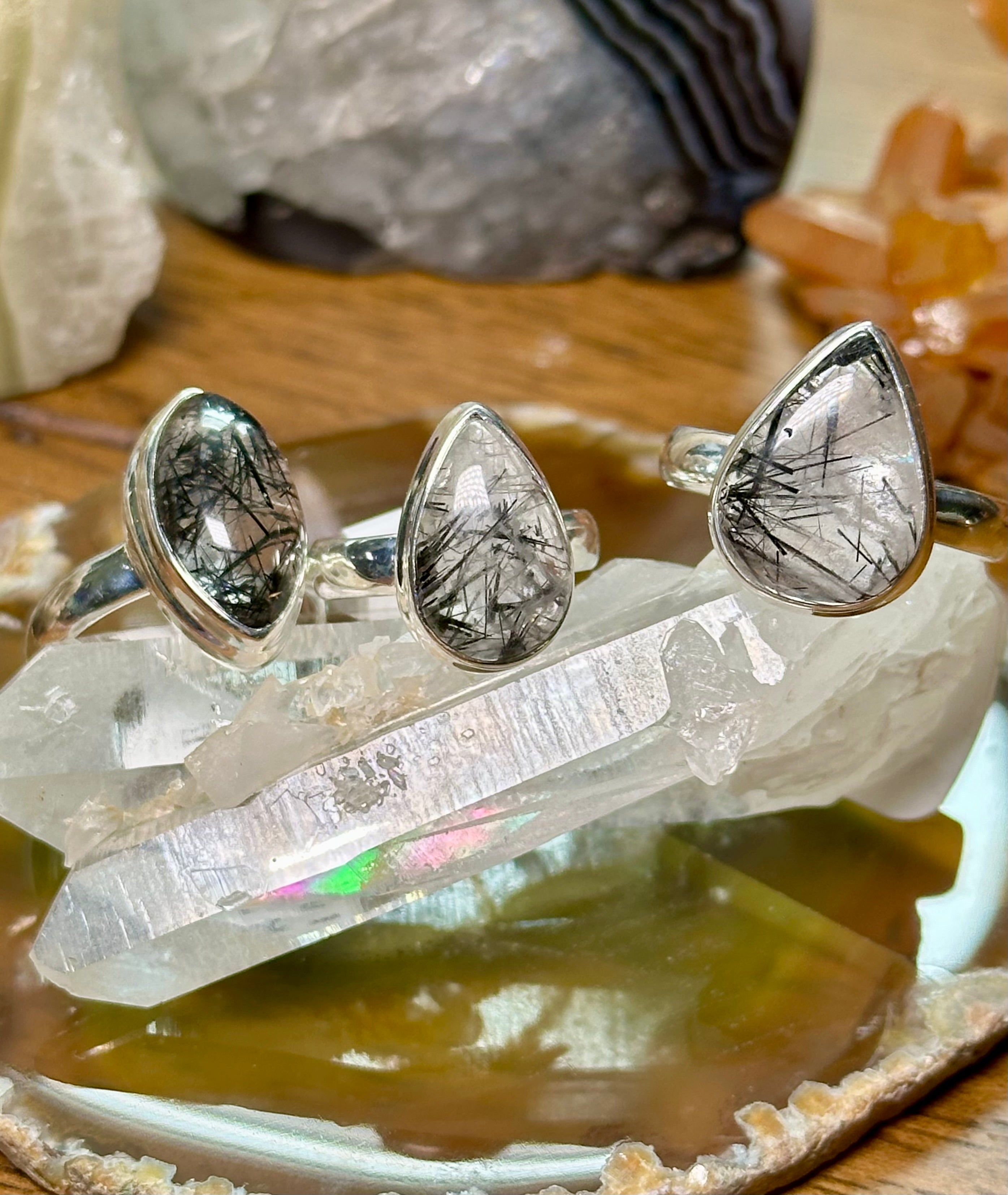 Tourmalated Quartz Sterling Silver Rings – The Cosmic Exchange