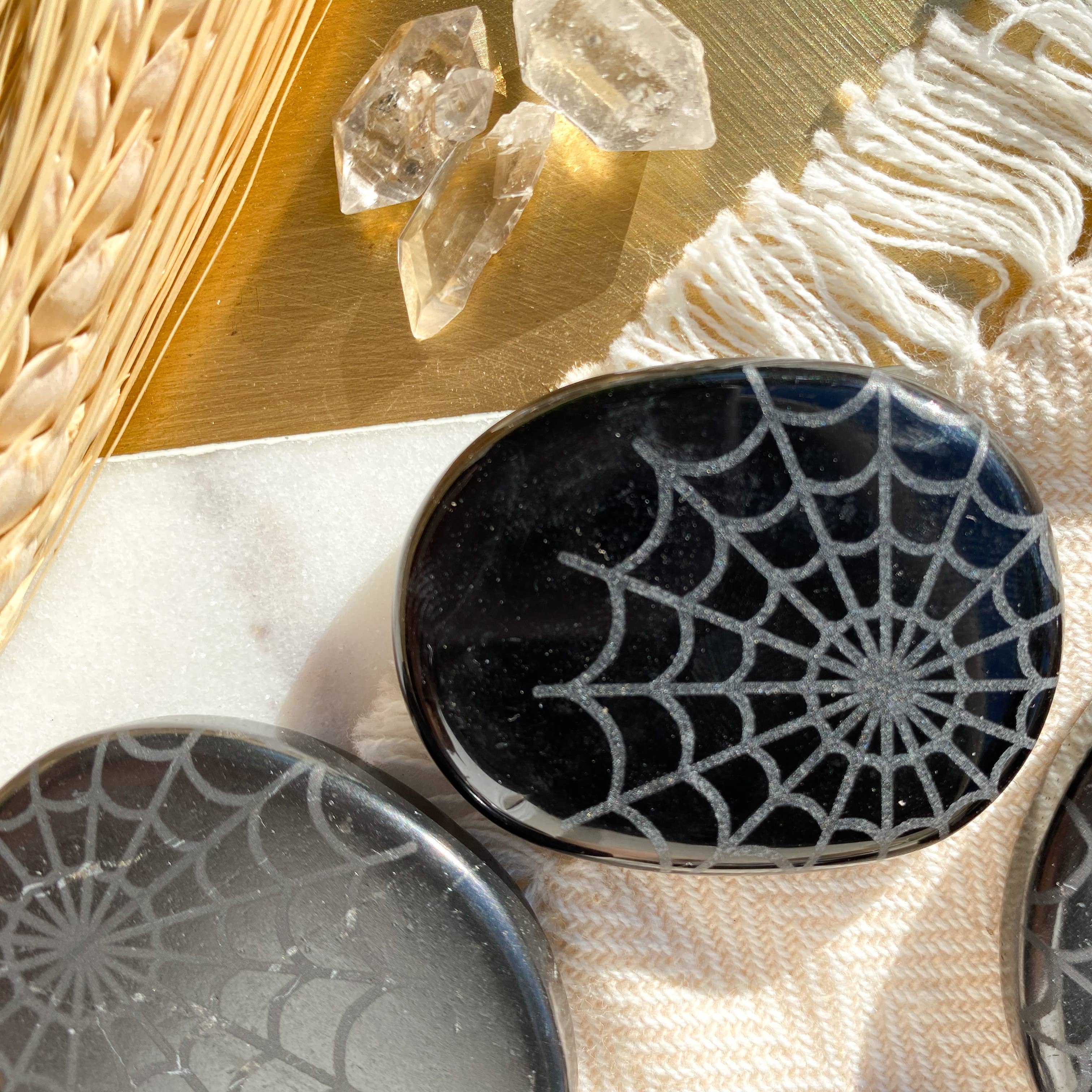 "Spider Web" Smooth Obsidian Pocket Stone for Halloween – The Cosmic ...